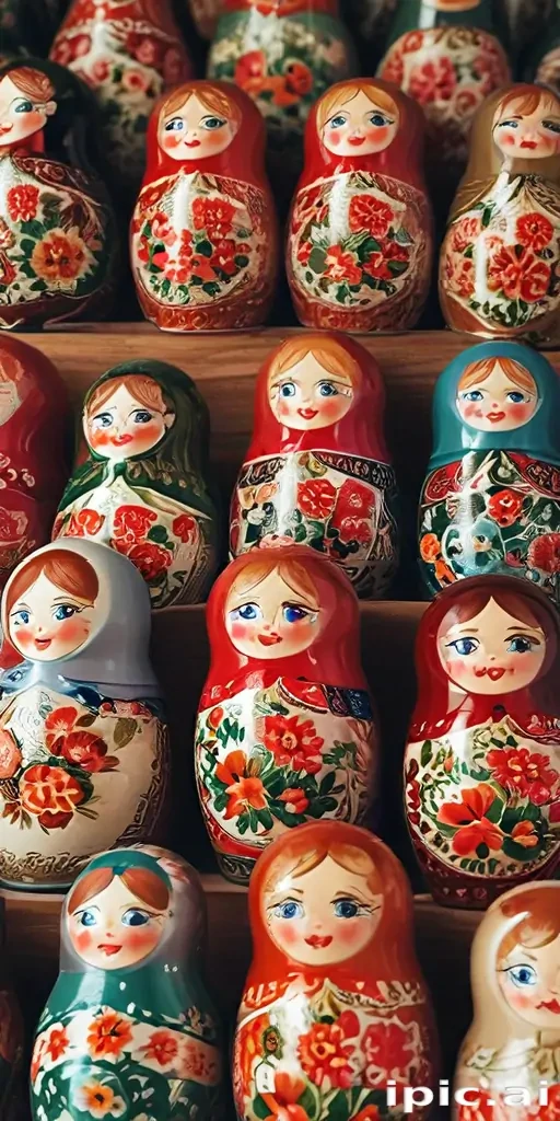 Colorful Collection of Traditional Russian Matryoshka Dolls Displayed ...