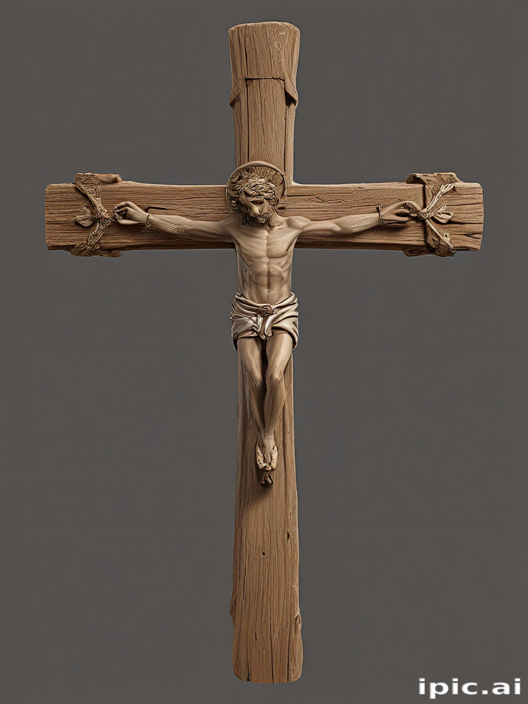 Intricate Sculpture of Jesus Christ on the Cross in Natural Wood