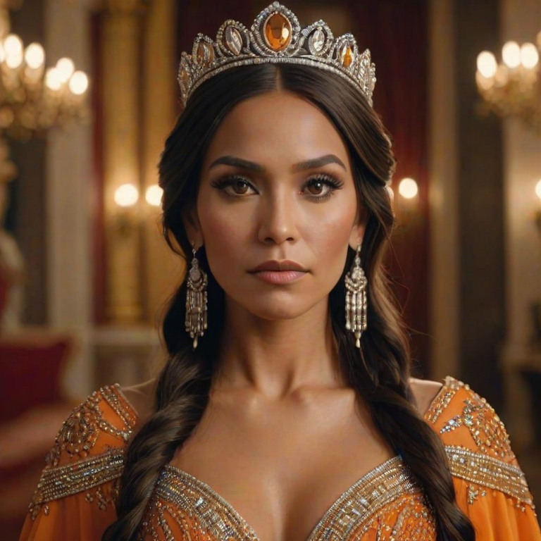 A Regal Portrait of a Queen Adorned in Majestic Royal Attire