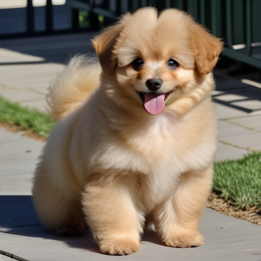 Adorable Fluffy Puppy with a Happy Expression Enjoying a Sunny Day Outdoors