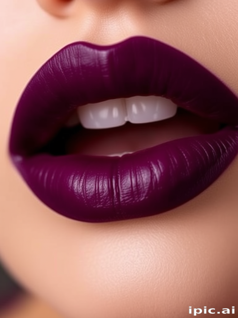 Close-Up of Bold Purple Lips Highlighting Glossy Finish and Definition