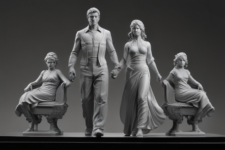 Elegant Sculptures of a Couple Holding Hands with Two Accompanying Figures
