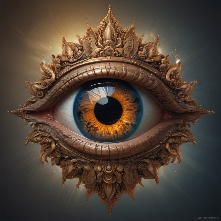 Intricate Design of an Eye Surrounded by Ornate Golden Patterns