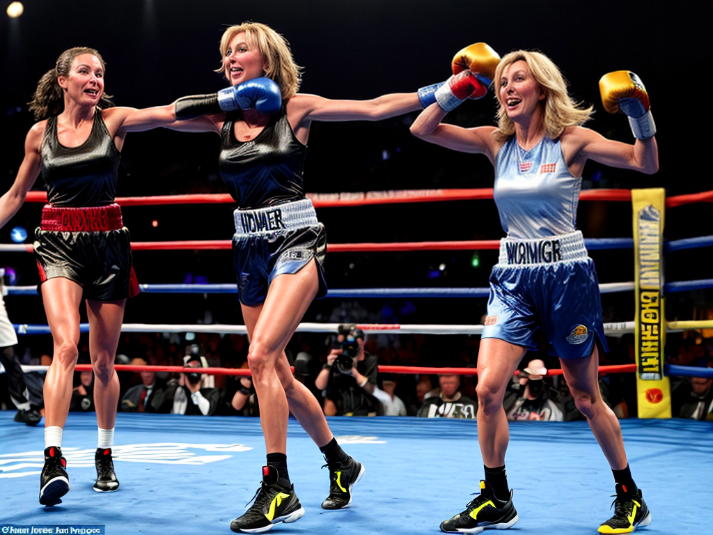 carol vorderman winning a boxing match wit a right hook against a ...
