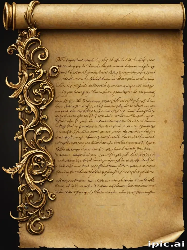 Ancient Scroll with Intricate Borders and Elegant Scripted Text Displayed