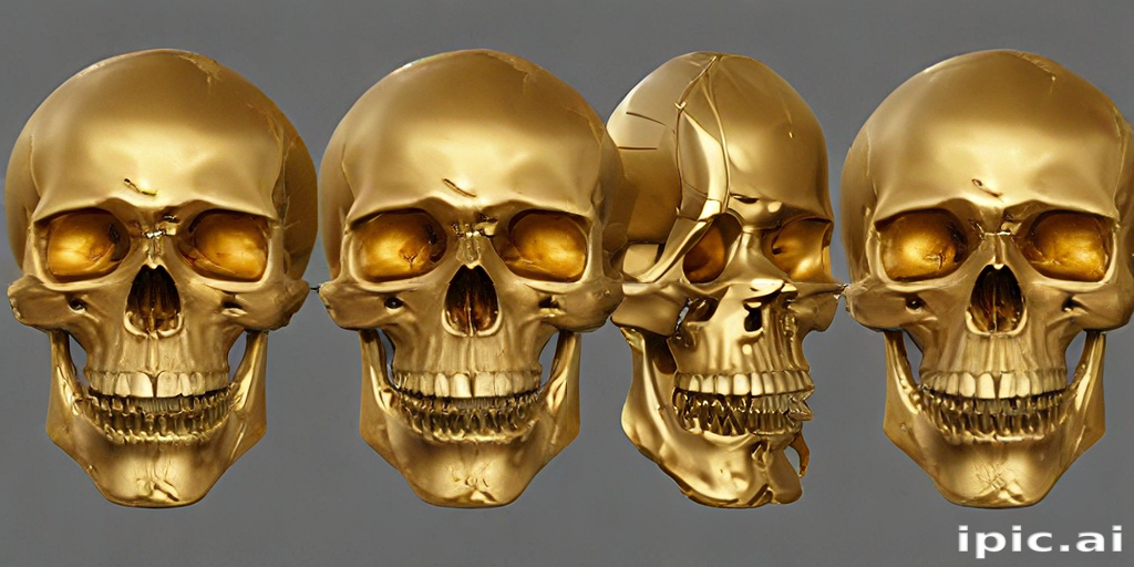 Four Intricate Golden Skulls Displaying Unique Expressions and Designs ...