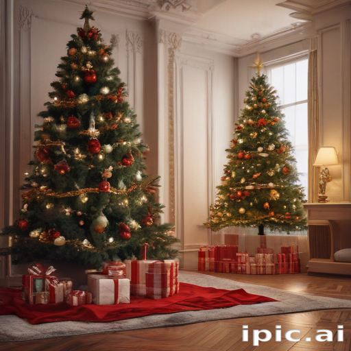 Beautifully Decorated Christmas Trees Surrounded by Gifts and Festive Cheer