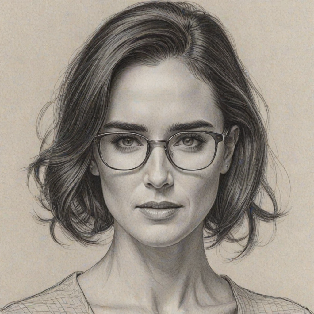 Intricate Portrait of a Woman with Glasses and Short Hair