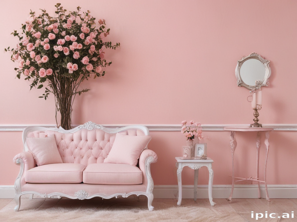 Charming Pink Living Room Decor with Floral Accents and Elegant Furniture