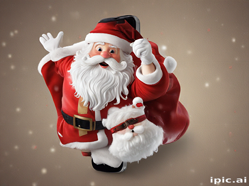 Cheerful Santa Claus Spreading Holiday Joy with His Little Helper