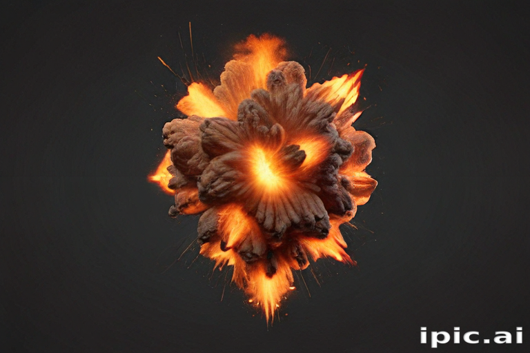 Explosive Burst of Fire and Debris Against a Dark Background