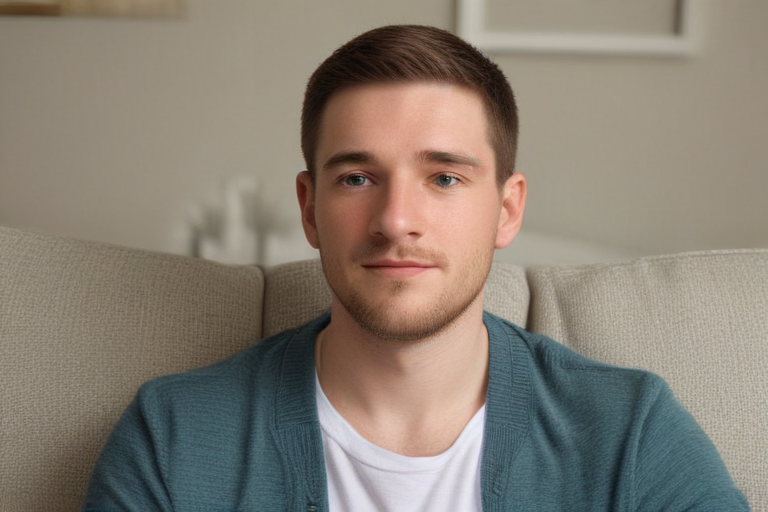 A random Irish American man sitting on couch