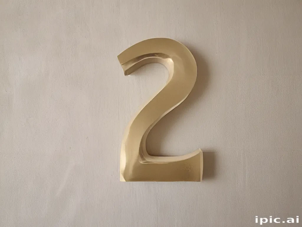 Elegant and Stylish Decorative Number Two Sculpture on a Neutral Background