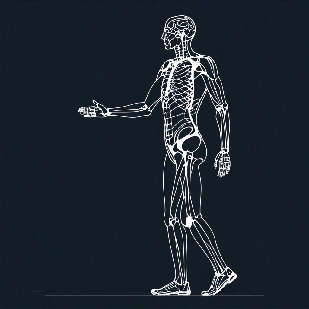 a fourty-five degree side view, vector diagram of a walking human