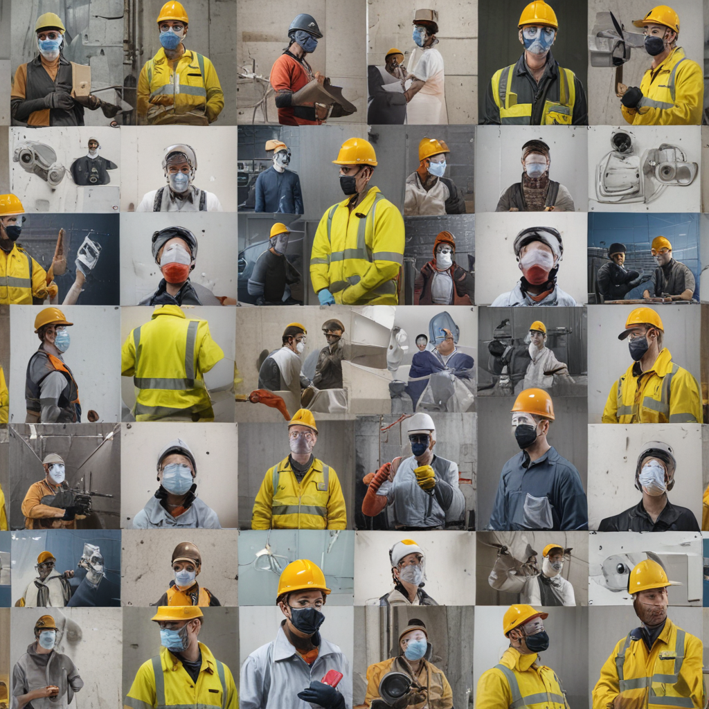 make a collage of Representative images showing geo fencing, SOS, PPE ...