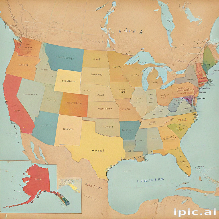 Colorful Illustrated Map of the United States Highlighting Each State's ...