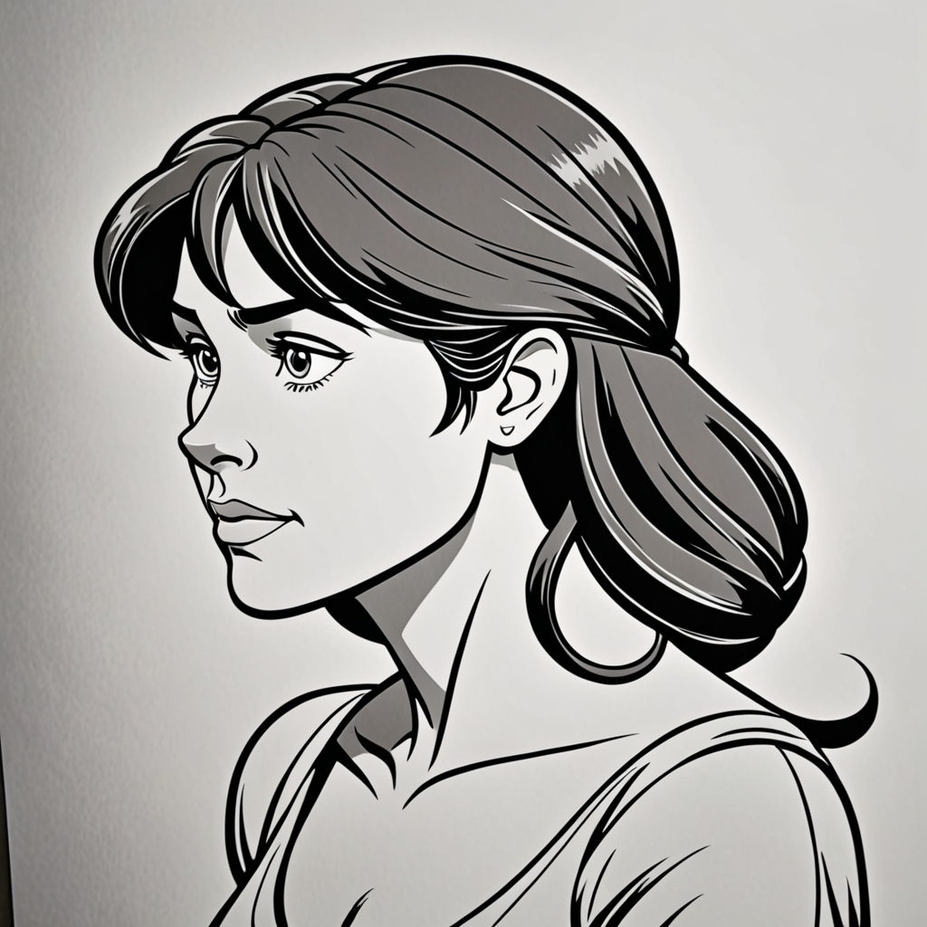 Jane Porter from cartoon Tarzan line art. Profile view.