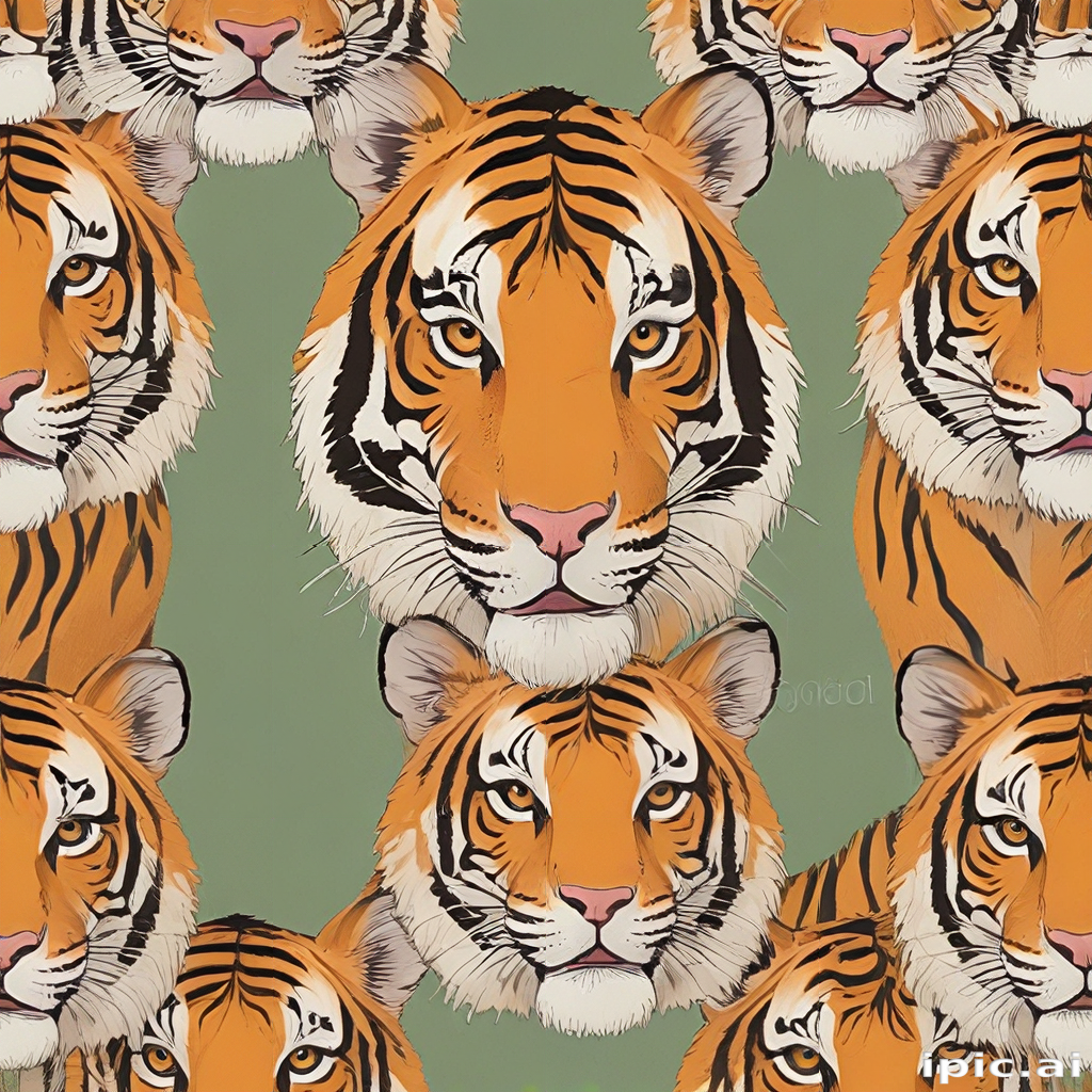Vibrant Pattern Featuring Multiple Majestic Tigers Against a Soft Green ...