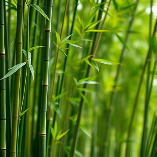 A Tranquil Forest of Lush Green Bamboo Stalks in Nature.