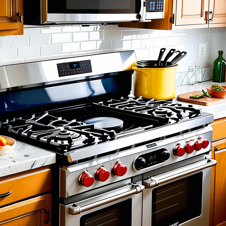 Modern Kitchen with Stainless Steel Gas Range and Colorful Cooking ...