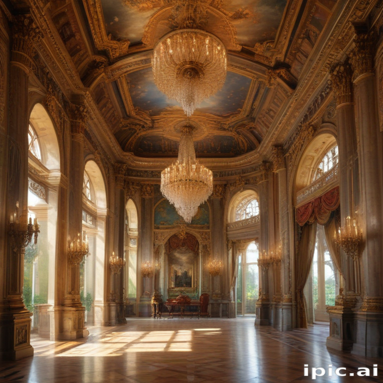 Opulent Grand Hall Featuring Majestic Chandeliers and Elegant ...