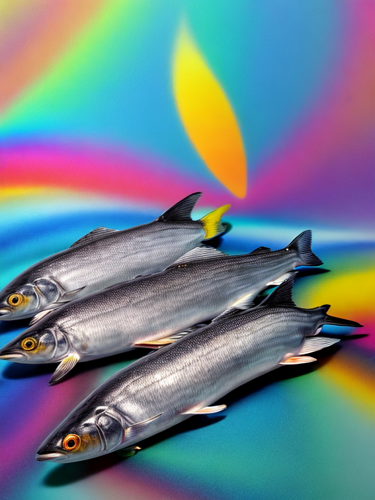 a colorful sardine character on a TV stage, and she is presenting the ...