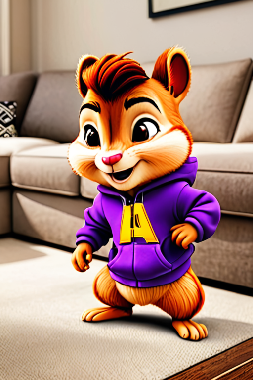 alvin seville the chipmunk with a purple hoodie