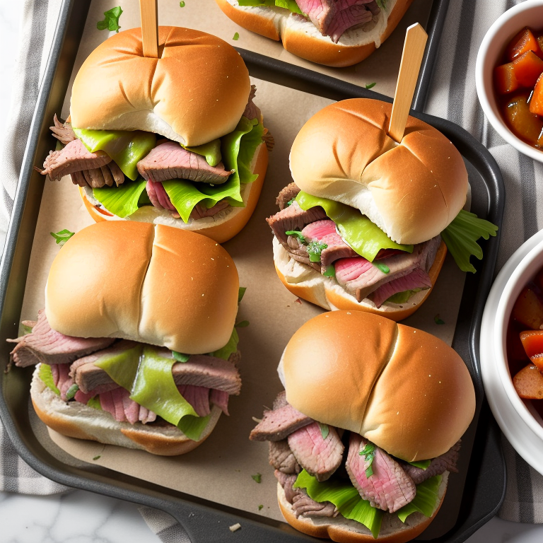 Deliciously Stacked Roast Beef Sliders on Soft Buns with Fresh Greens.