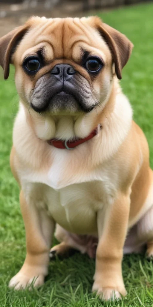 Adorable Pug Sitting Proudly on a Lush Green Lawn Outdoors