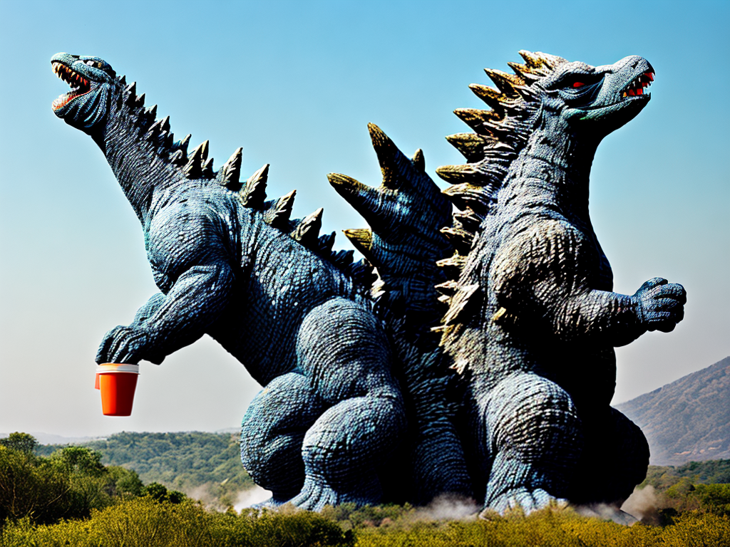 godzilla drinking coffee