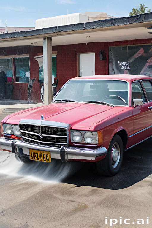 Classic Vintage Car Being Cleaned at a Local Car Wash Station