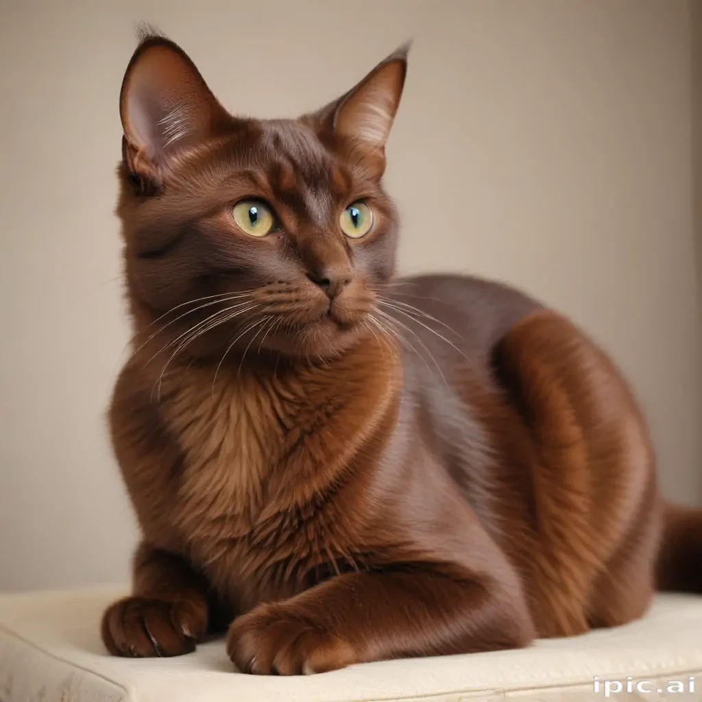 A Majestic Brown Cat with Striking Green Eyes Poses Elegantly at Home
