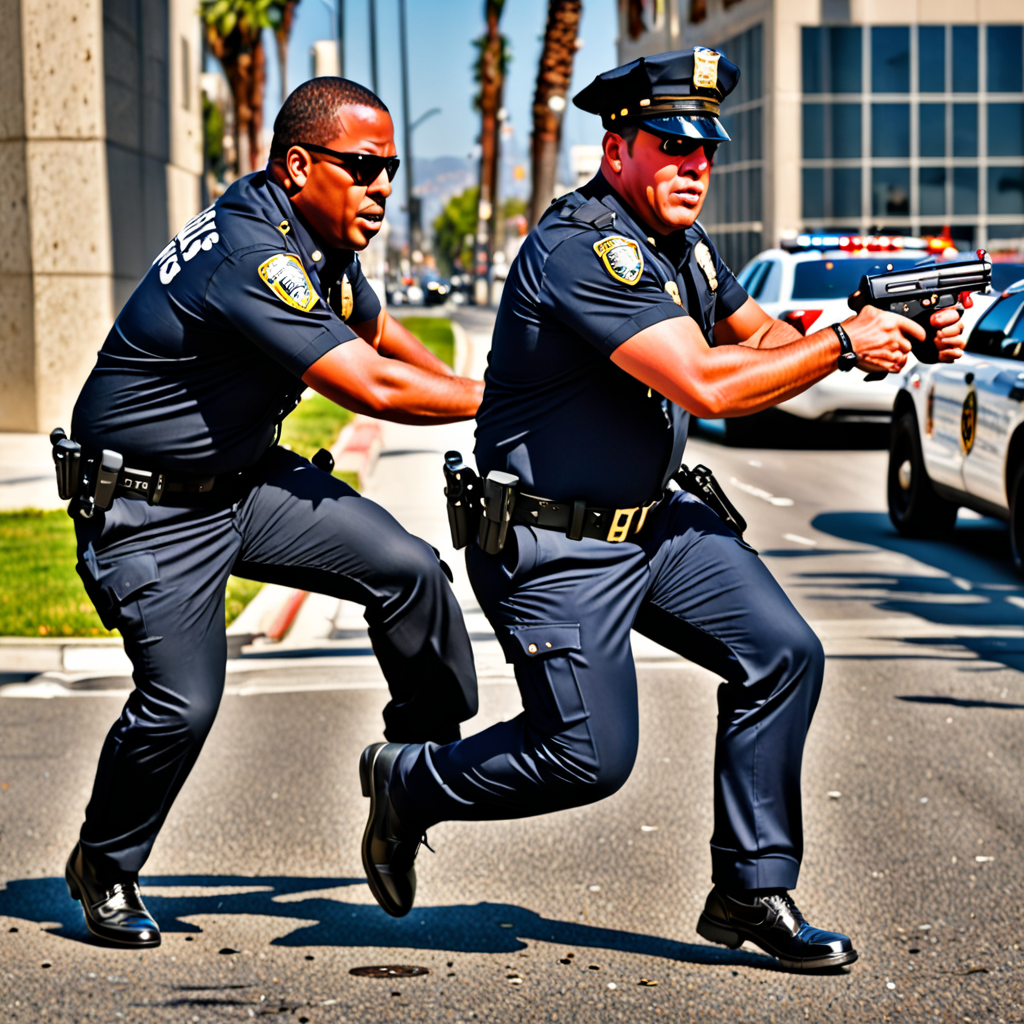 LAPD Cop chasing a suspect, cartoon style,