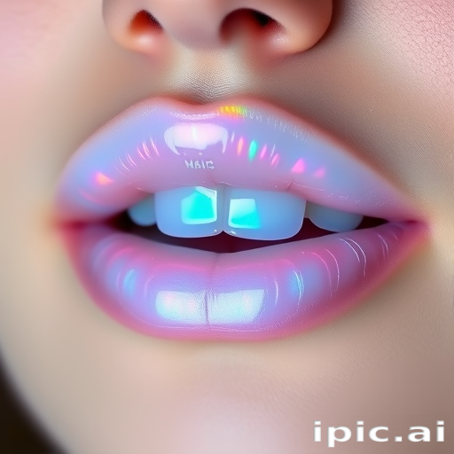A Close-Up of Luscious Lips with a Glossy, Iridescent Finish.