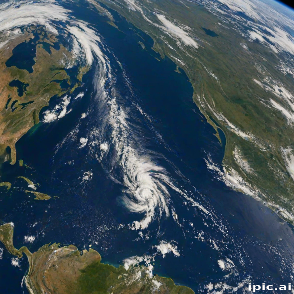 Satellite View of the Atlantic Ocean Featuring a Developing Hurricane ...