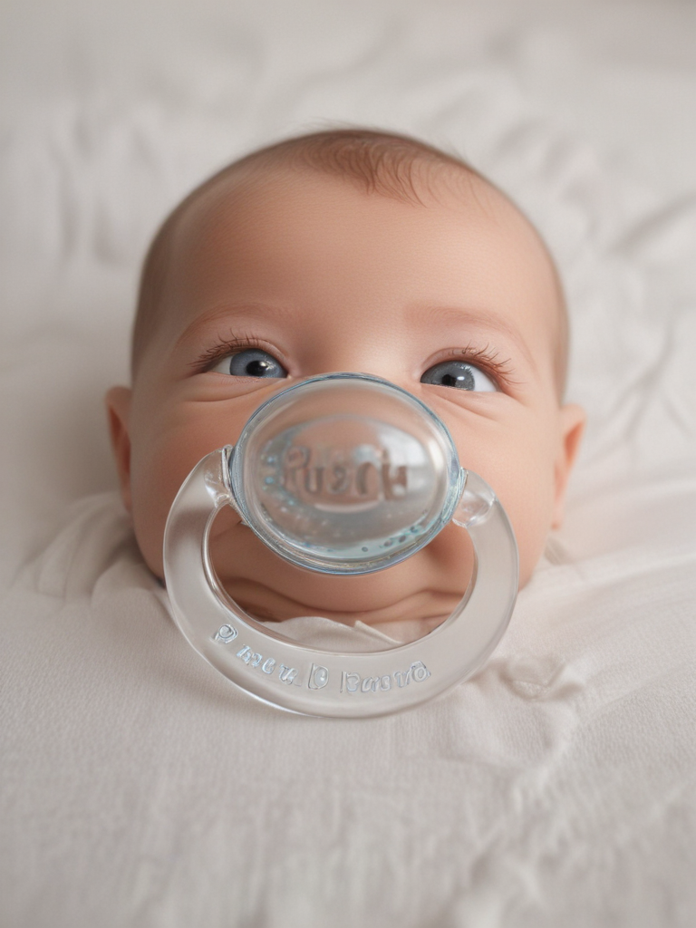 A Curious Baby Gazing Upward with a Clear Pacifier in Mouth