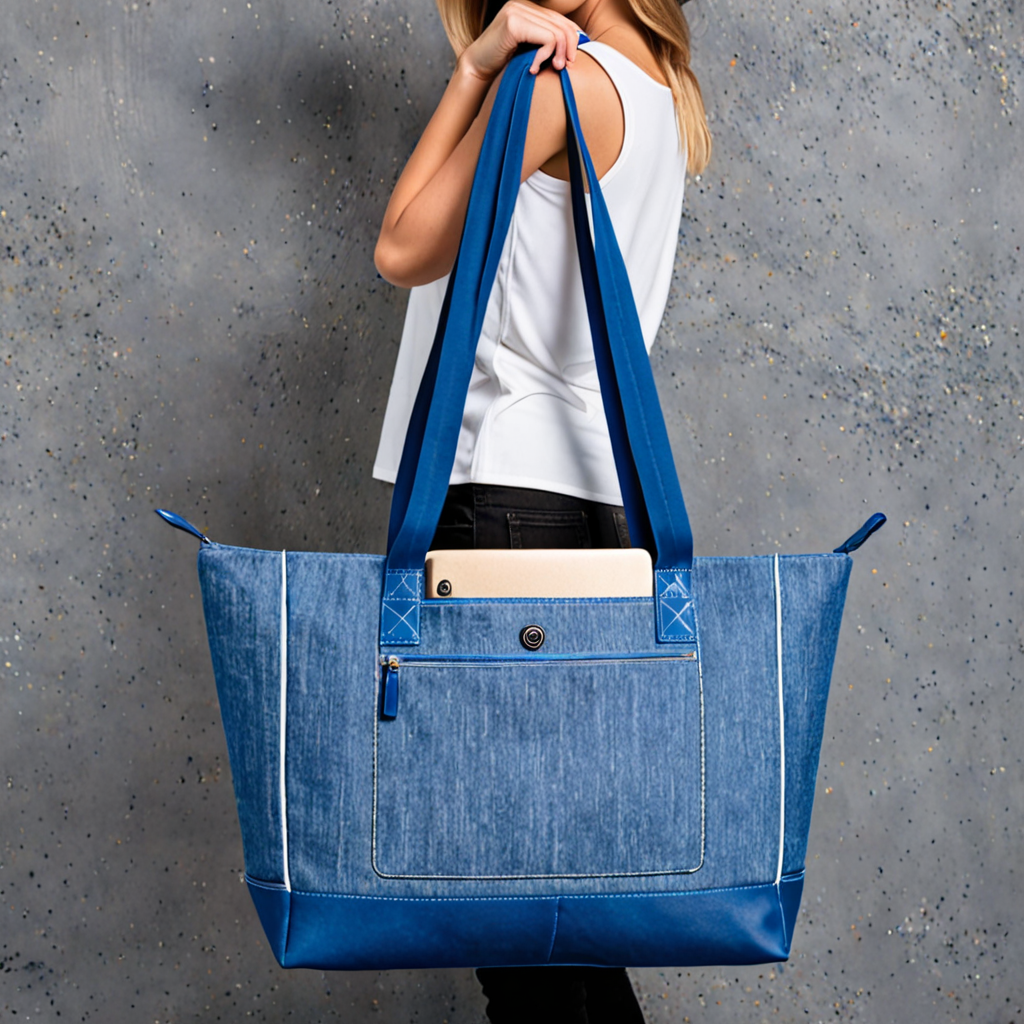 create a realistic photo of showing inner denim blue totebag with ...