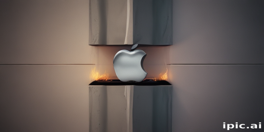 Futuristic Apple Logo Emerging from a Metallic Surface with Fiery Glow