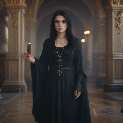 A human female wizard in a gothic setting