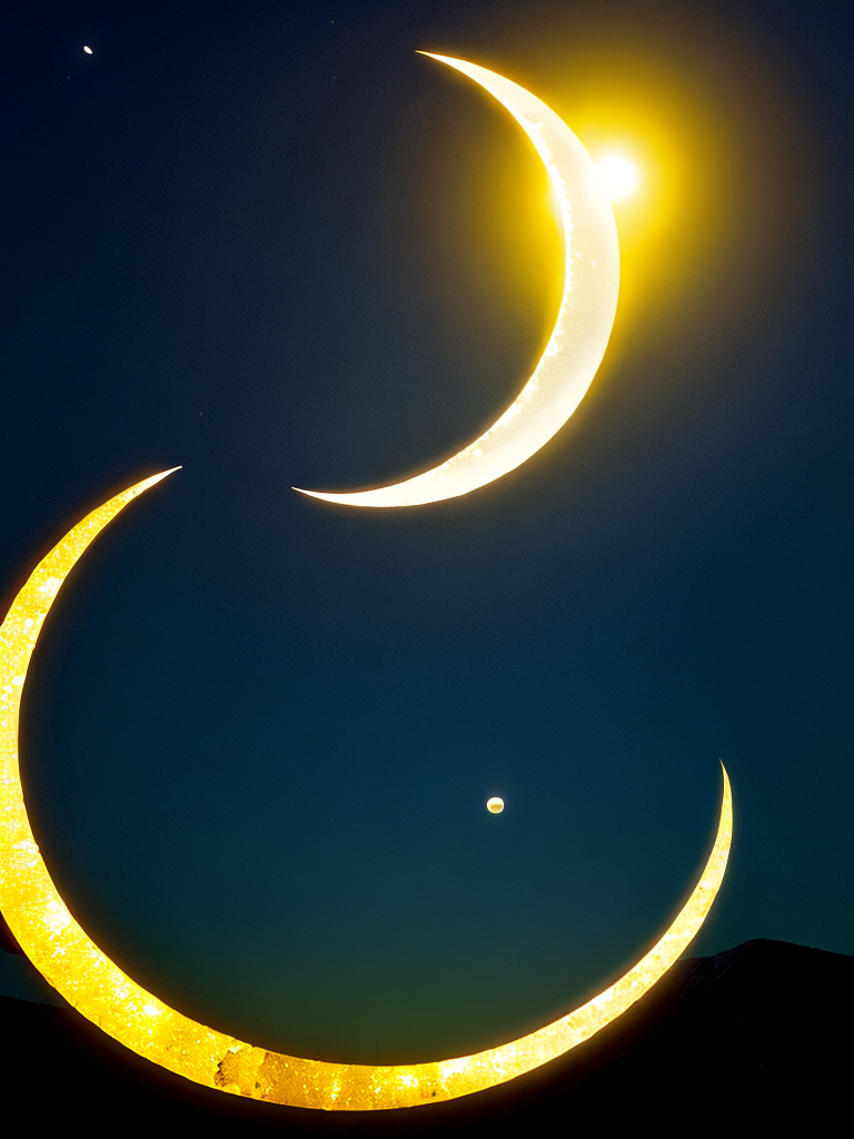 Beautiful yellow glow large crescent moon surreal