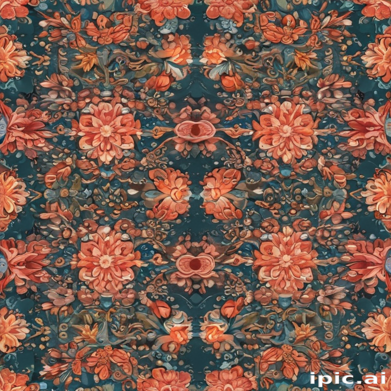 Intricate Floral Pattern Featuring Vibrant Blooms on a Deep Blue Background