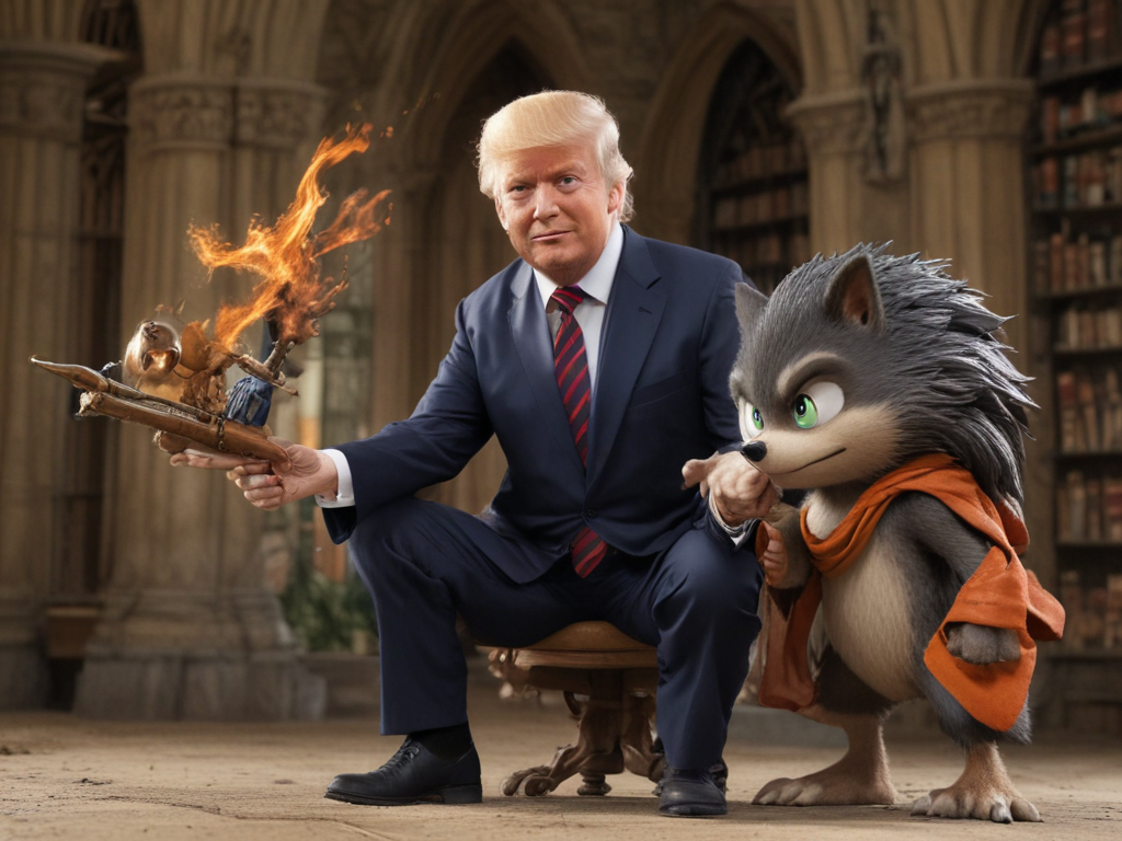 Donald Trump and Harry Potter punshing Sonic the Hedgehog
