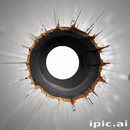 Close-Up View of a Circular Hole with Fractured Edges and Texture