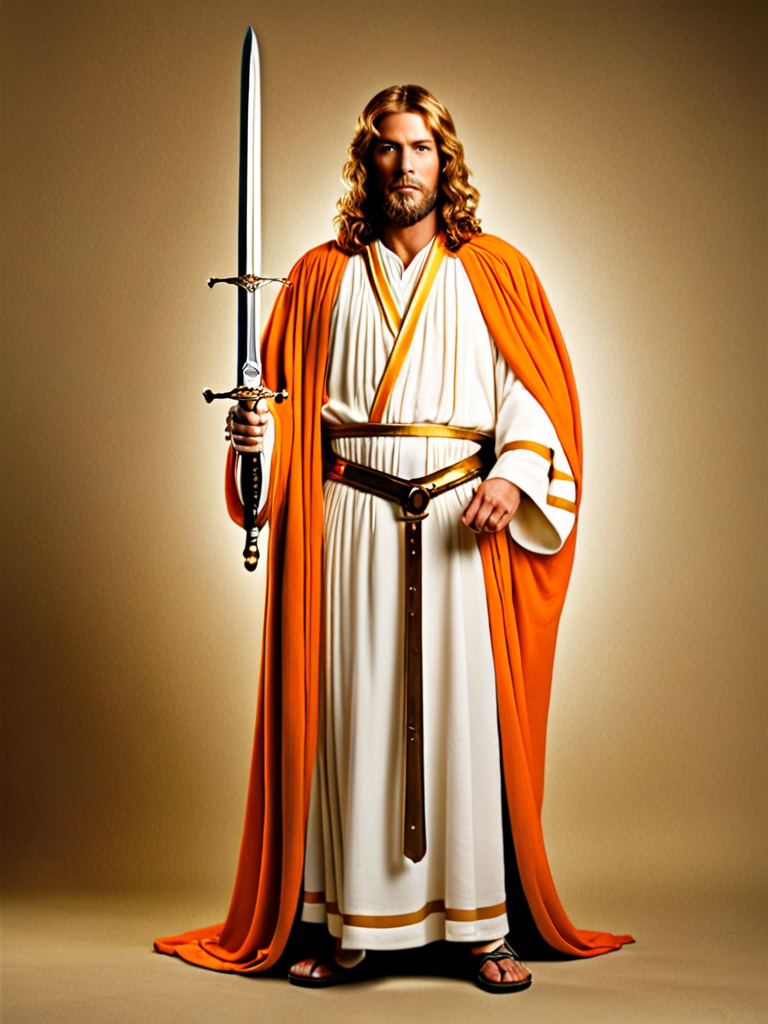 Orange God the king of kings in a robe with a swordhigh-resolution photo