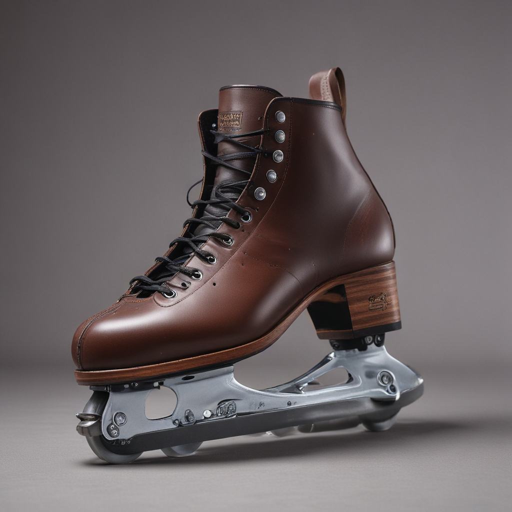 Elegant Brown Ice Skate with Classic Design and Polished Blade Detail