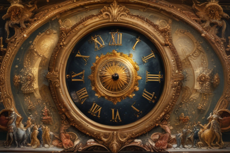 Ornate Vintage Clock with Intricate Details and Twelve Roman Numerals