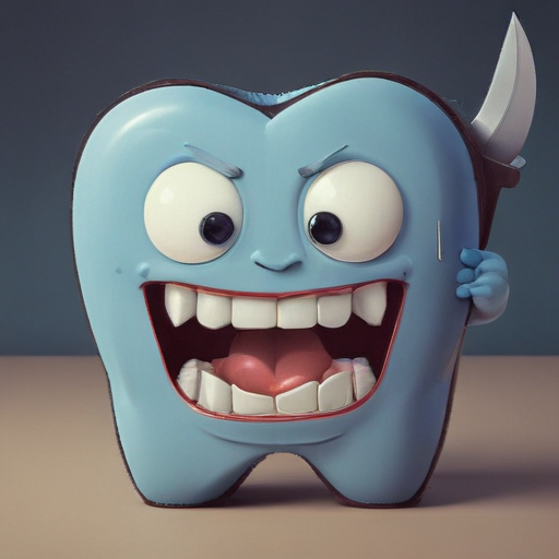 Cartoonized, stylized, tooth. Military molar wielding a weapon. Angry ...