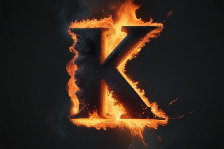 The letter K on fire in space