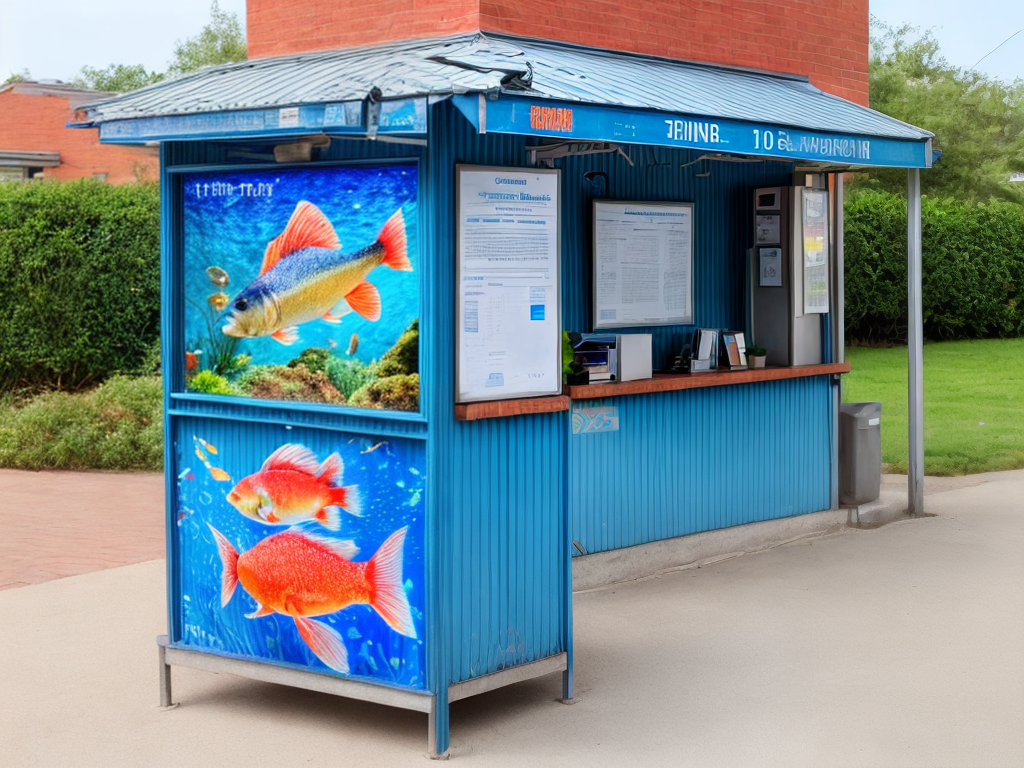 Ticketing Kiosk with a fish image on it