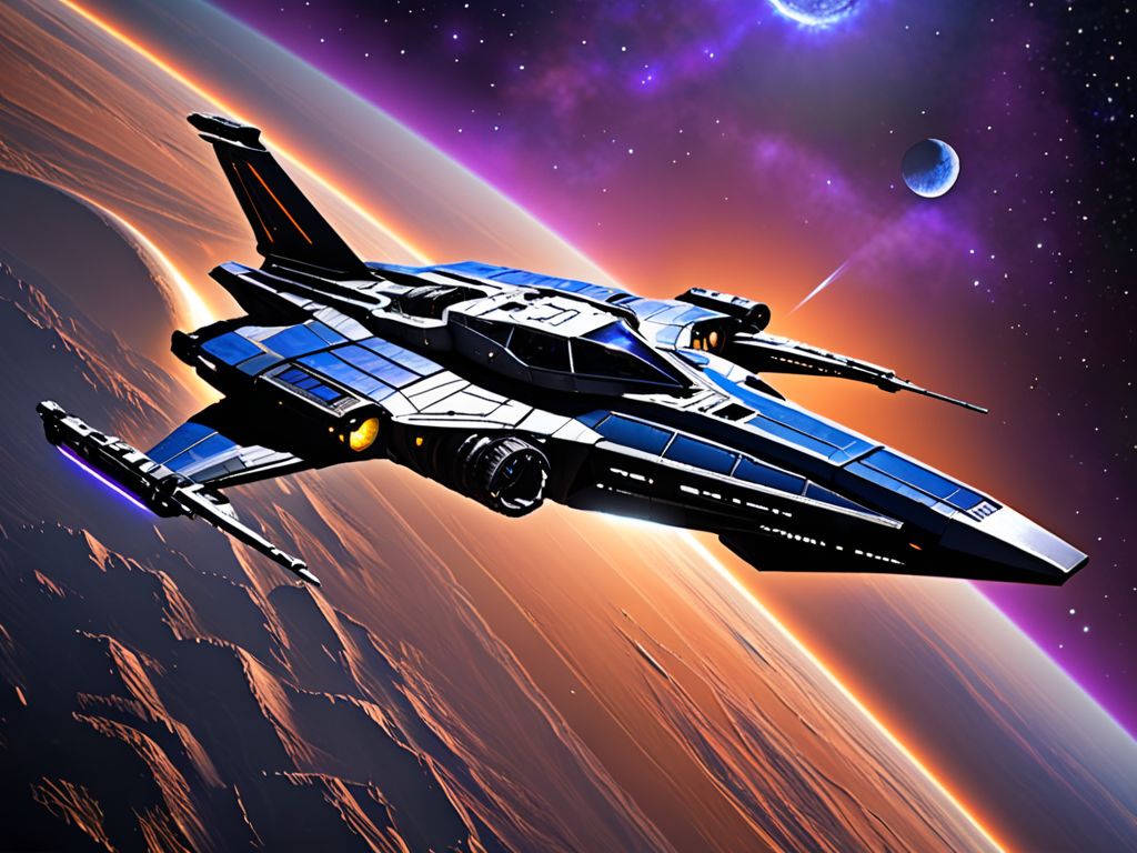 elite dangerous sidewinder ship, blue purple sky